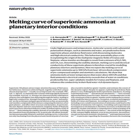 Melting curve of superionic ammonia at planetary interior conditions | PDF