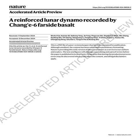 A reinforced lunar dynamo recorded by Chang'e-6 farside basalt | PDF