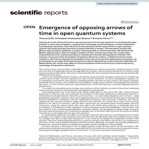 Emergence of opposing arrows of time in open quantum systems | PDF