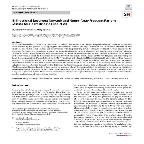 Bidirectional Recurrent Network and Neuro‑fuzzy Frequent Pattern Mining for Heart Disease ...