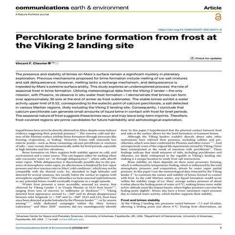 Perchlorate brine formation from frost at the Viking 2 landing site | PDF