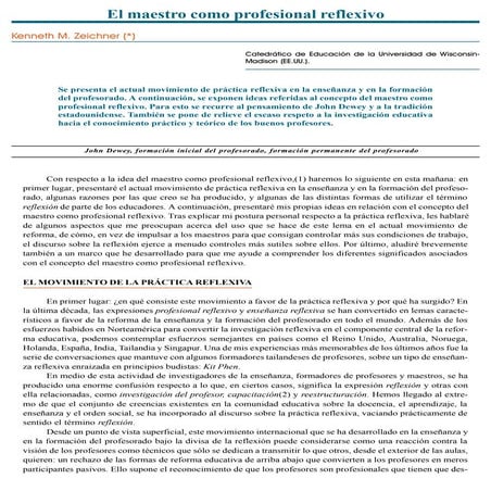 El maestro como profesional reflexivo de kenneth m. zeichner. | PDF