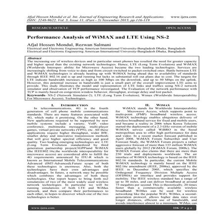 Performance Analysis Of Wimax And Lte Using Ns 2 Pdf