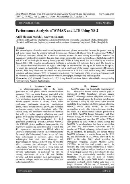 Performance Analysis Of Wimax And Lte Using Ns 2 Pdf