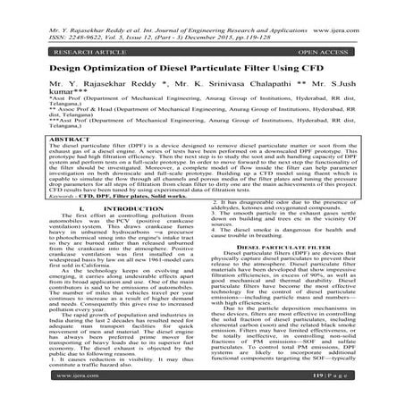 Design Optimization of Diesel Particulate Filter Using CFD | PDF