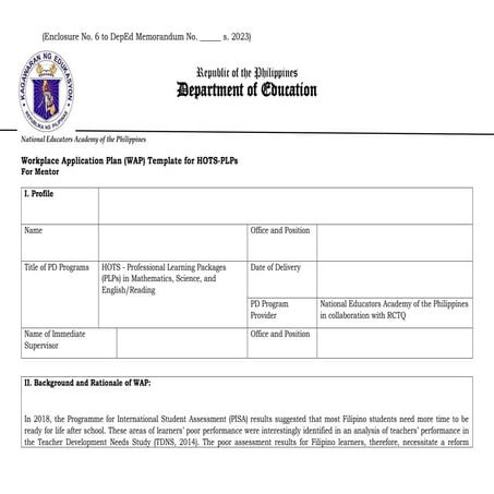 Template_Workplace Application Plan for Mentors (HOTS-PLP) | DOCX