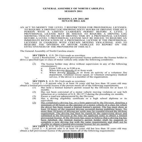 North Carolina General Assembly Level 2 Laws | PDF
