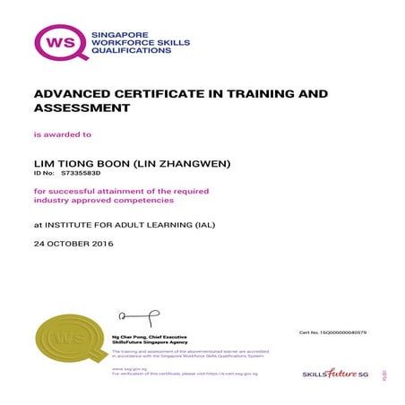 WSQ Advanced Certificate in Training and Assessment (ACTA V5) | PDF