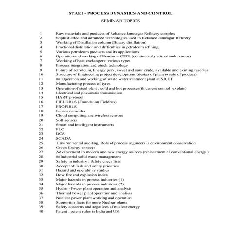 process control seminar topics | DOCX