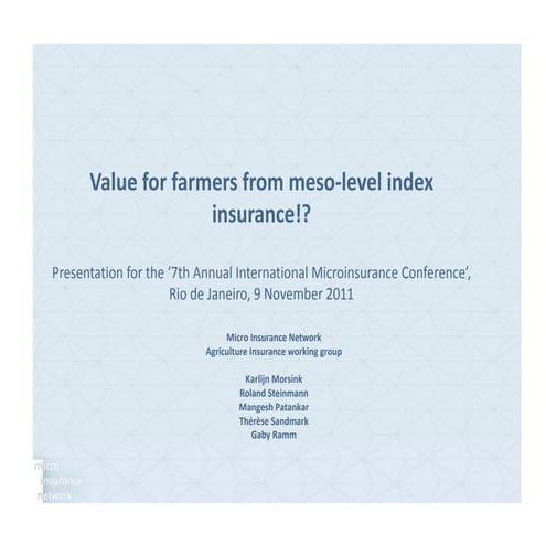 Value for farmers from meso‐level index insurance!? | PDF
