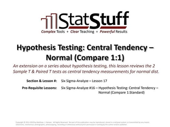 Hypothesis Testing: Central Tendency – Non-Normal (Compare 1:Standard ...