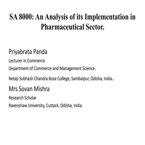 Sa 8000: An Analysis of its Implementation in Pharmaceutical Sector. | PPT
