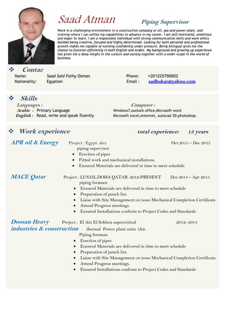 CV- Piping Engineer (EPC) | DOC | Civil Engineering Industry | Industries