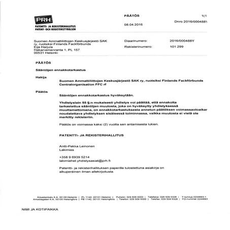 SAK:n säännöt 2016 | PDF