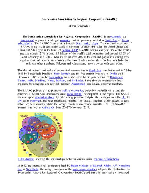 Saarc | PPTX | Political Issues & policy | Politics