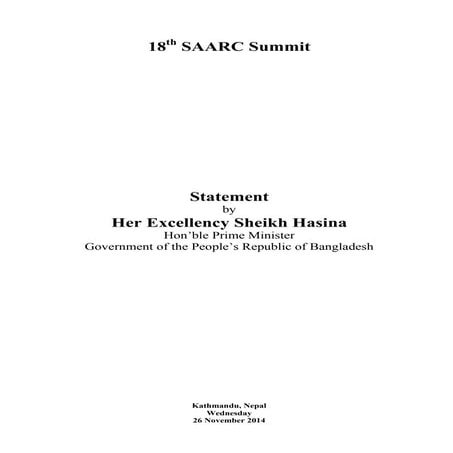 18th SAARC summit full Speech By PM Sheikh Hasina | PDF