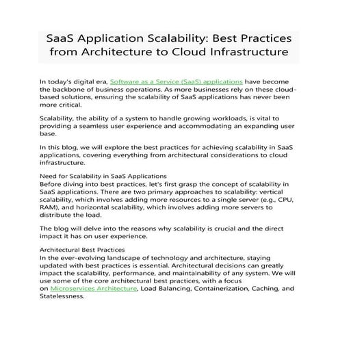 Saas Application Scalability Best Practices From Architecture To Cloud