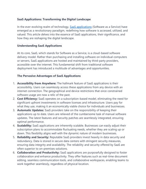 What Is SaaS An Overview of Software as a Service | PDF