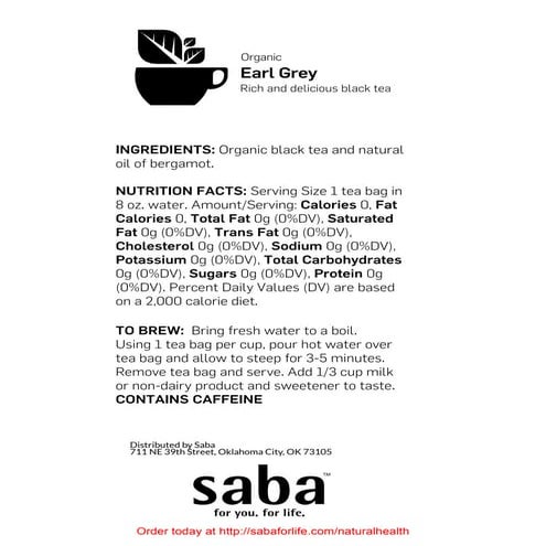 Saba Organic Tea Earl Gray | PDF