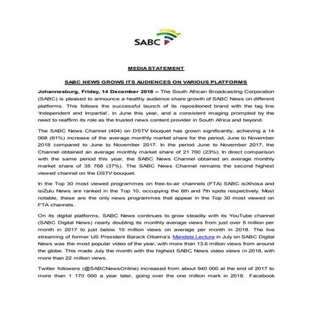 Sabc news grows its audiences on various platforms | PDF