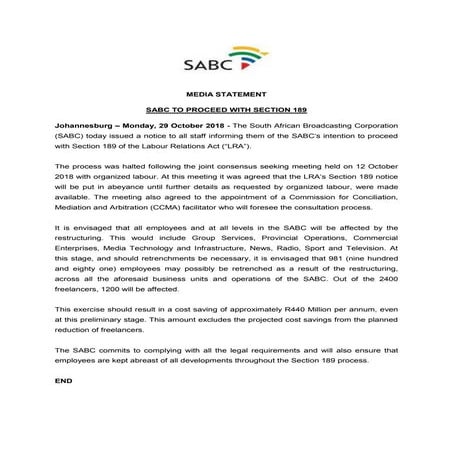 Sabc retrenchments | PDF