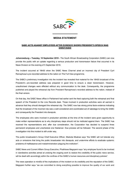 Sabc media statement on Neo Momodu | PDF