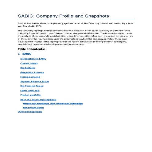 SABIC: Company Profile and Snapshots | DOCX