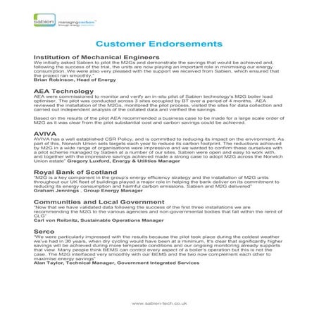 Sabien M2G Client Endorsements & Case Studies | PDF