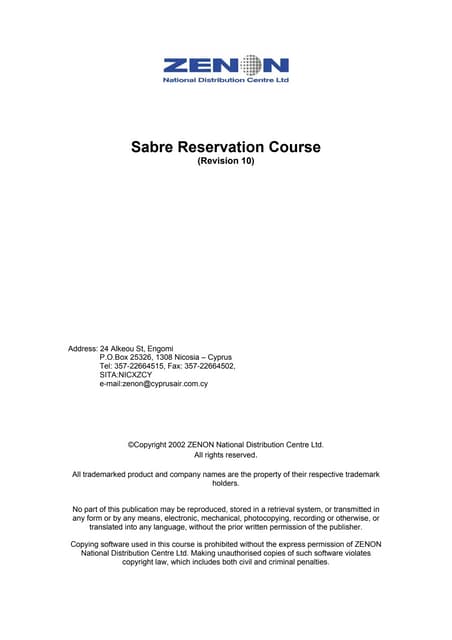 GDS Sabre Red 360 Quick Reference for Basic Learner (Air Ticketing ...