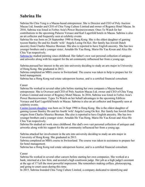 Sabrina ho chiu yeng - hong kong daughter | PDF