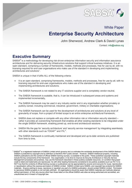 SABSA: Key features, advantages & benefits summary | PDF | Business ...