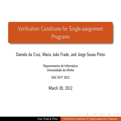 Verification Conditions for Single-Assignment Programs | PDF