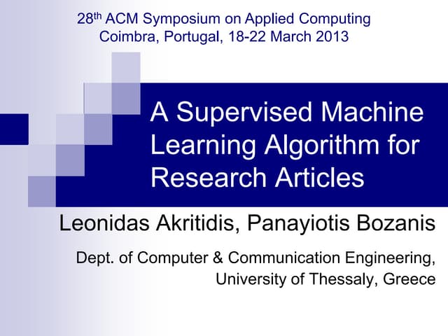 A Supervised Machine Learning Algorithm For Research Articles Ppt 6460