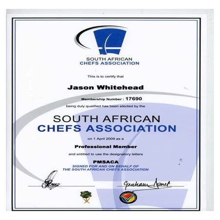 SACA Certificate | PDF | Cooking | Food & Drink