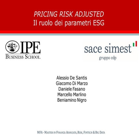 PRICING RISK ADJUSTED - Il ruolo dei parametri ESG PW - IPE 2020 | PPT