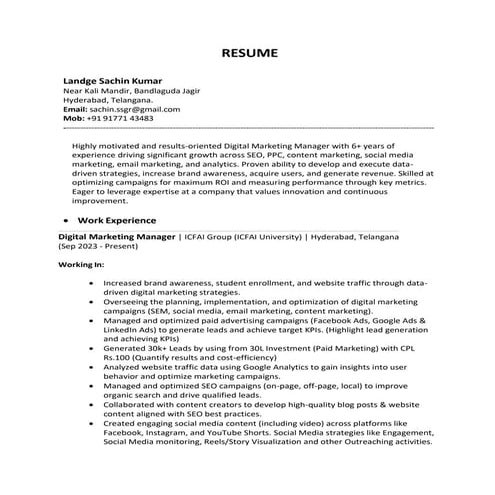Subhasish Adhikary Growth Marketing Resume | PDF