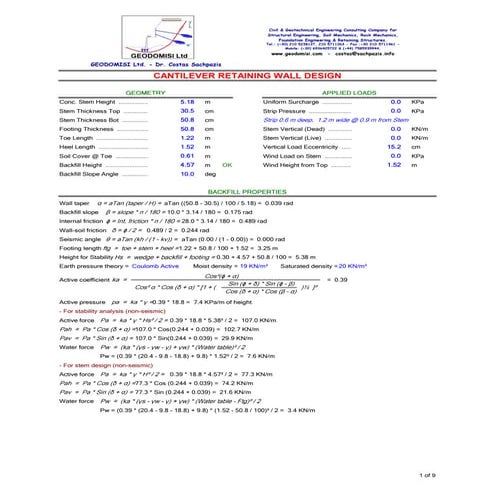 Sachpazis_CANTILEVER RETAINING WALL Analysis & DESIGN Example According ...
