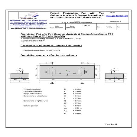 Sachpazis Foundation Pad with Two Columns Analysis & Design According to EC2 1992-1-1-2004 & EC7 ...