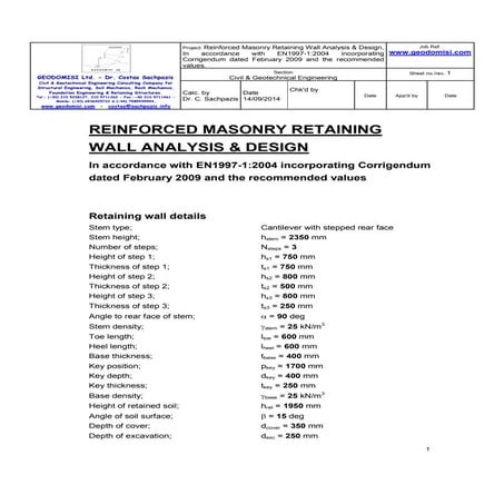Sachpazis reinforced masonry retaining wall analysis & design, in accordance with en1997 12004 | PDF