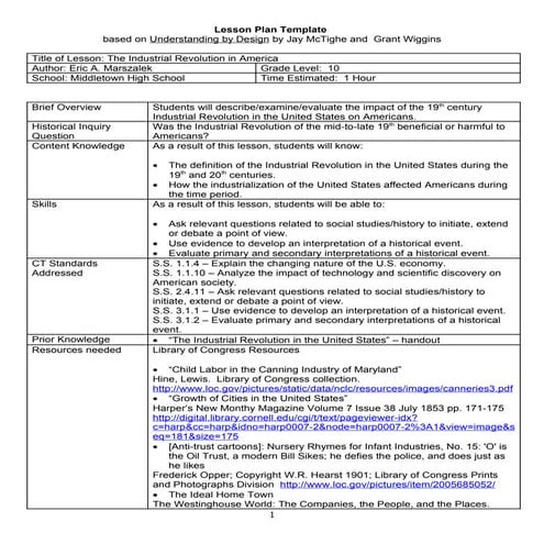 Sac lesson plan industrial revolution | PDF