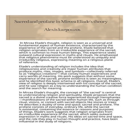 Sacred and profane in Mircea Eliade's theory - Alexis karpouzos | PDF
