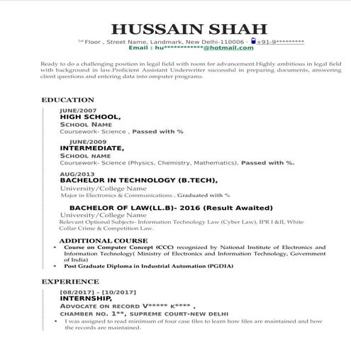 Sample CV For Fresh Law Graduate With Engineering Degree | PDF