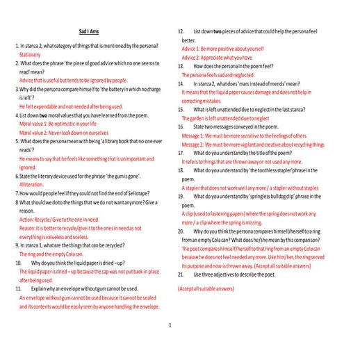 Sad I Ams - PT3 Exam Practice (Answer) | DOCX