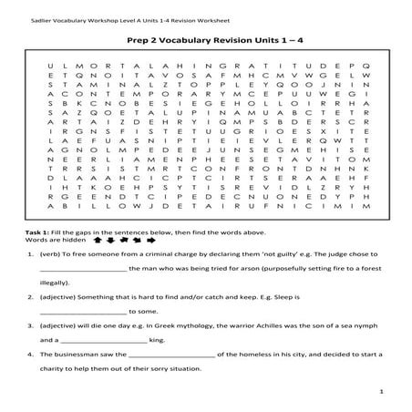 Sadlier vocabulary workshop level a units 1 4 revision worksheet and a ...