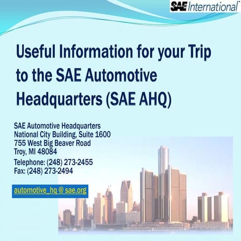 Sae Ahq Troy Mich Useful Info | PPTX | Automotive Industry | Industries