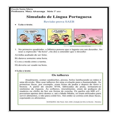 Simulado de Língua Portuguesa - Revisão prova SAEB | PDF