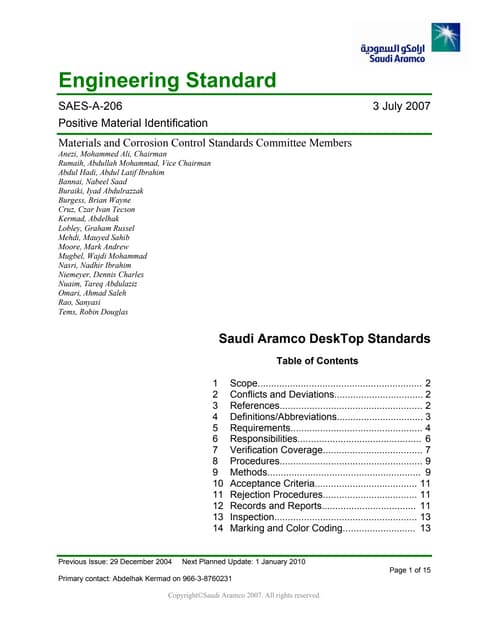 Saudi Aramco Inspection Checklist (SAIC) | PDF