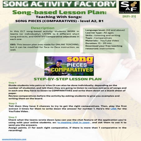 Comparatives in SONG PIECES! [Teaching With Songs A2/B1] | PDF