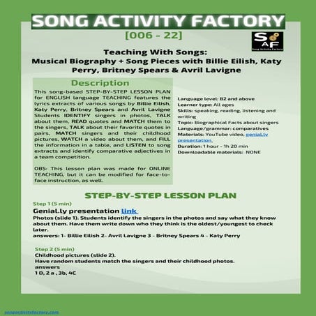 Teaching With Songs: Musical Biography + Song Pieces with Billie Eilish ...