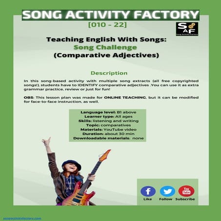 Comparative Adjectives In Songs: Review & Practice Challenge - Teaching ...